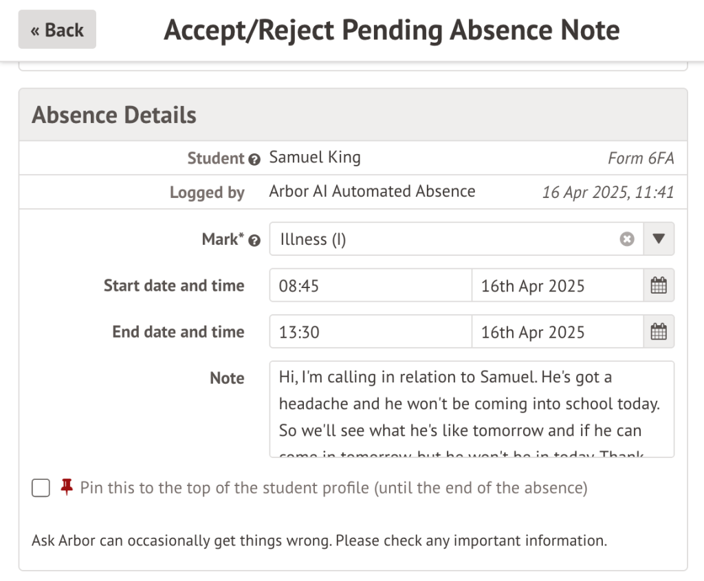 Auto Absence - Arbor